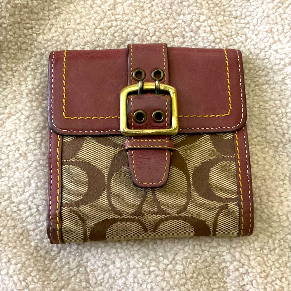 Coach Wallet Y2k Burgundy Leather And Canvas Jacquin - Gem